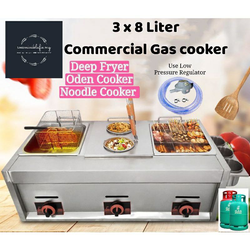 3 x 8 Liters Triple Commercial Gas Deep Fryer Oden Noodle Combo Western ...