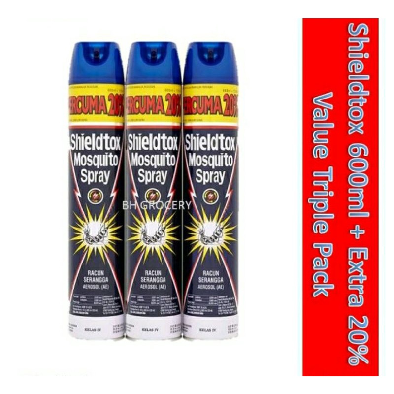 SHIELDTOX MOSQUITO SPRAY AEROSOL TRIPLE VALUE Set 3 x 600ml + 20% ...