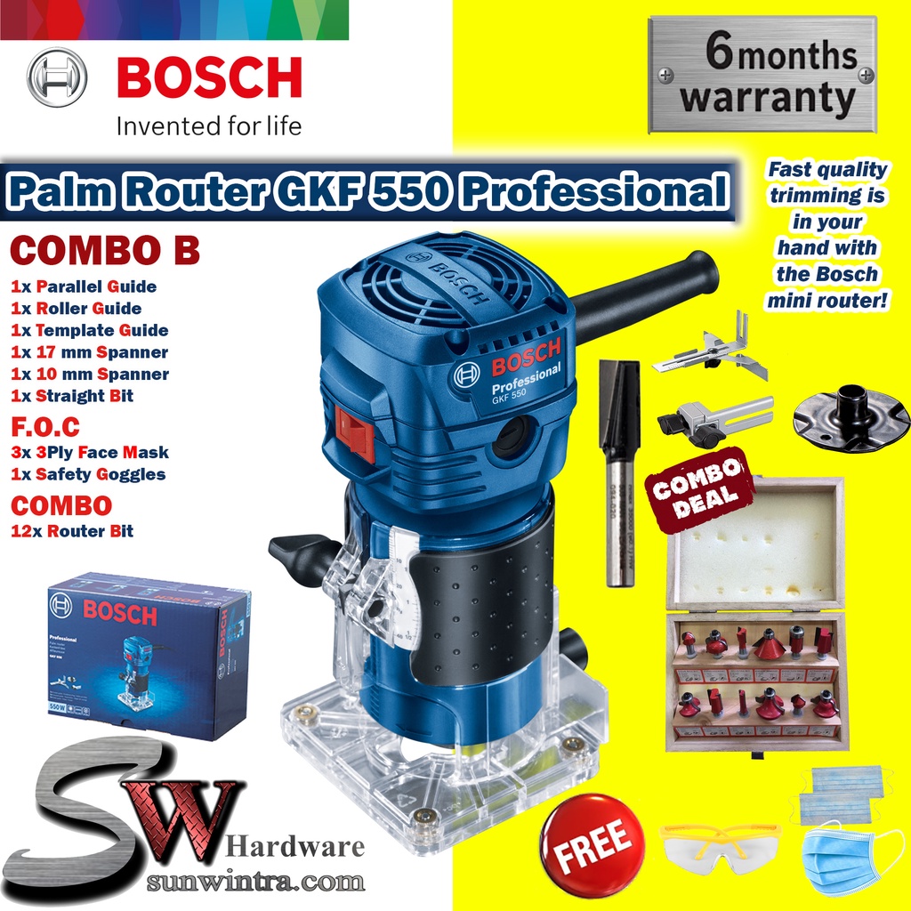 Bosch Palm Router GKF550 Professional F.O.C 12PCS ROUTER BIT SET GKF ...