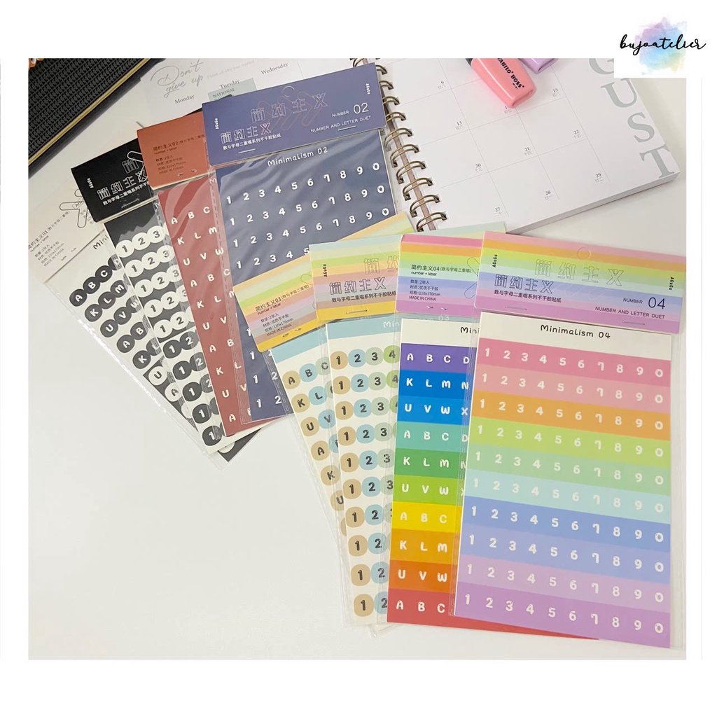 bujoatelier [2 Sheets] Alphabets ABCD Number 1234 Colourful Black White ...