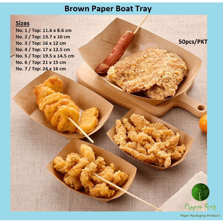 [50pcs] Brown Paper Open Tray / Krathong Tray / Rain Drop Tray / Paper ...