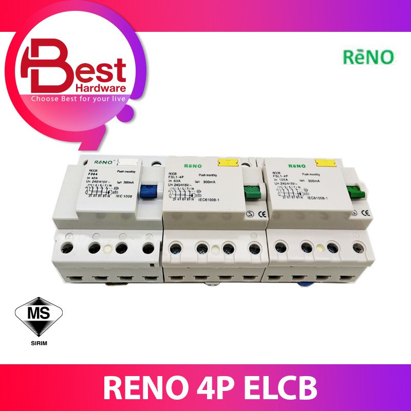 BEST HARDWARE - RENO 4 POLE ELCB 0.3 ( 40A / 63A /100A ) / MAXGUARD 4 ...