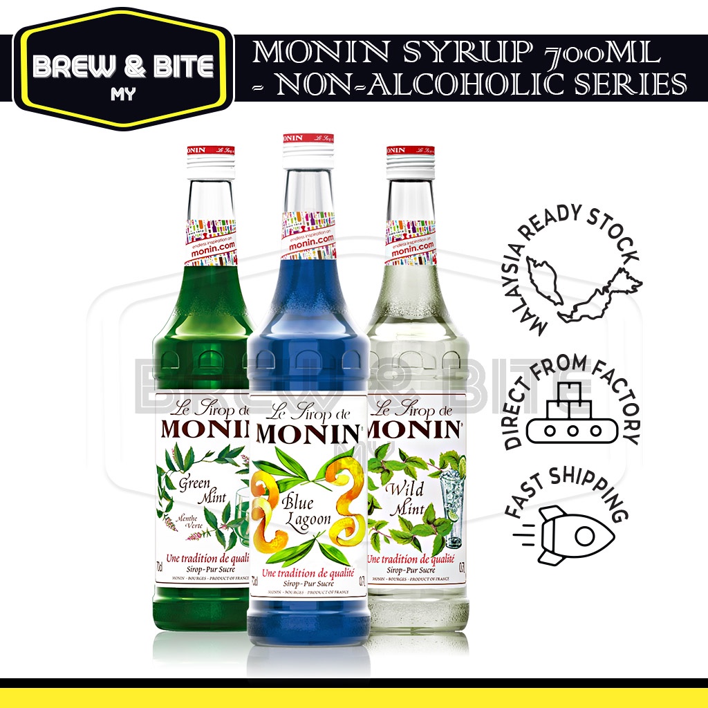 Monin premium syrup le sirop de non alcohol wild mint blue lagoon green ...