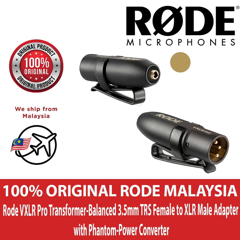 Rode VXLR Pro Transformer-Balanced 3.5mm TRS Female to XLR Male Adapter ...