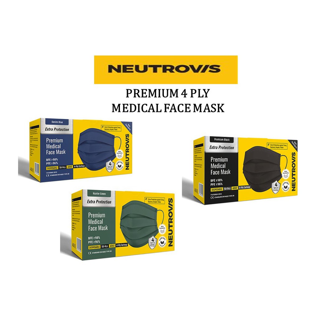 NEUTROVIS MEDICAL FACE MASK 50 PCS - PREMIUM BLACK / DENIM BLUE ...