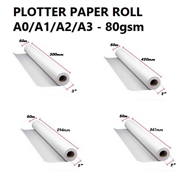 PLOTTER PAPER ROLL A0/A1/A2/A3 - 80gsm / KERTAS PLOTTER /PAPER ROLL - 1 ...