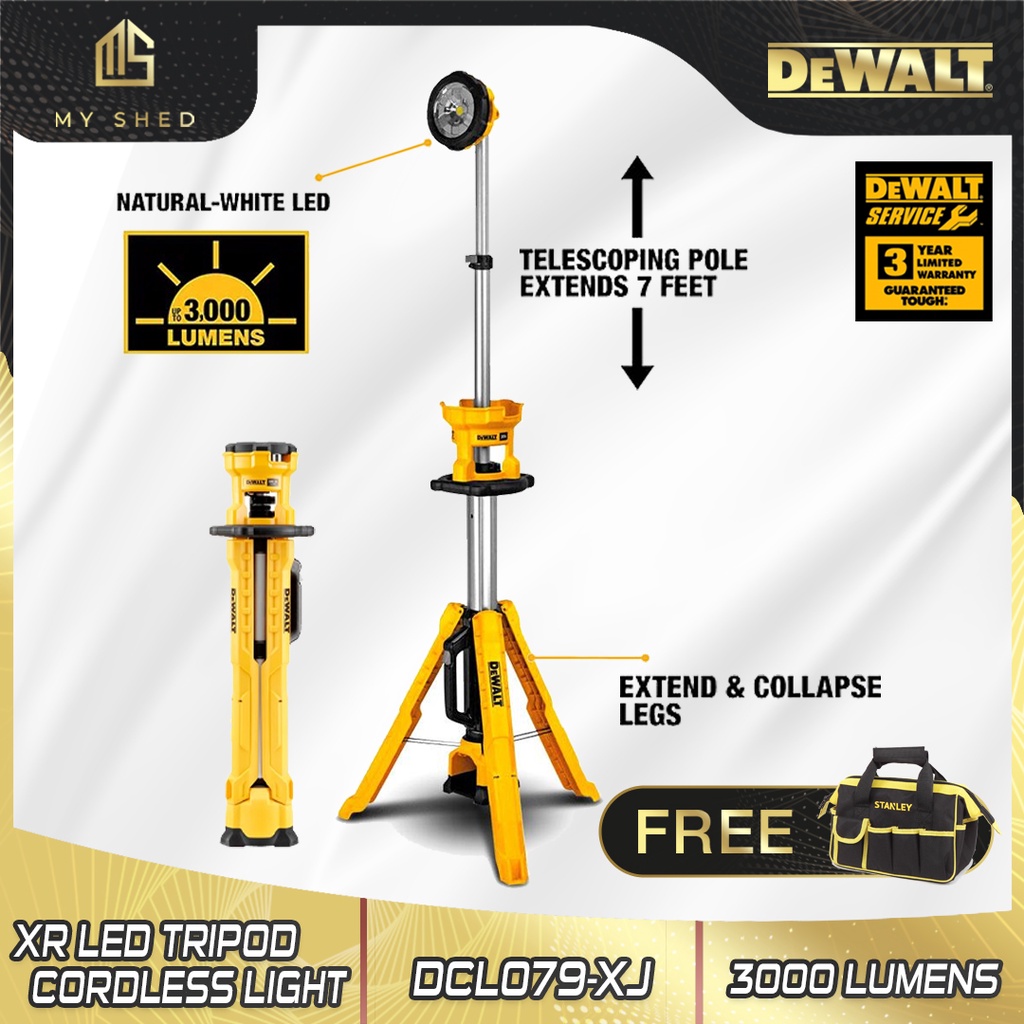 DEWALT DCL079 18V /20V MAX Cordless Tripod Light 3000lm IP55 (Bare Unit ...