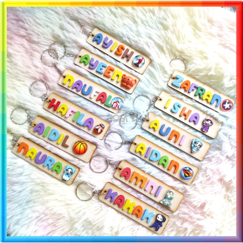 [Maximum 6 Huruf]Keychain Nama Kayu Warna Warni. Customize Name ...