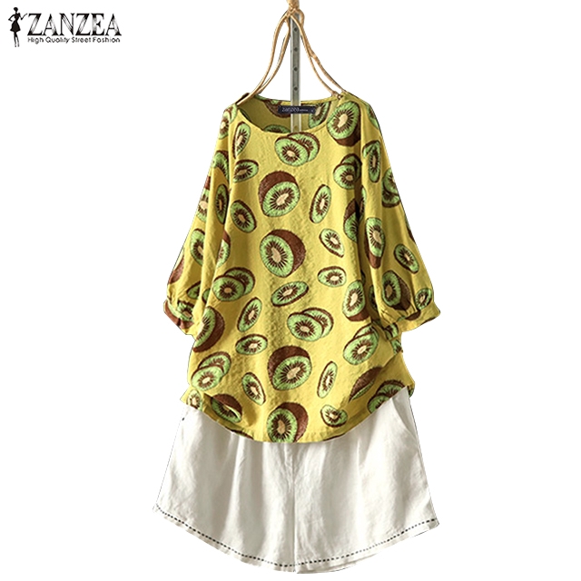 Zanzea Women Casual Printed O Neck Short Sleeve Plus Size Blouse