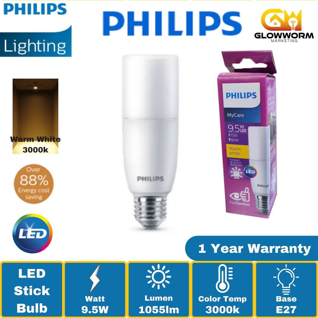 Philips LED Stick Bulb E27 9.5W (3000K/4000K/6500K) | Shopee Malaysia