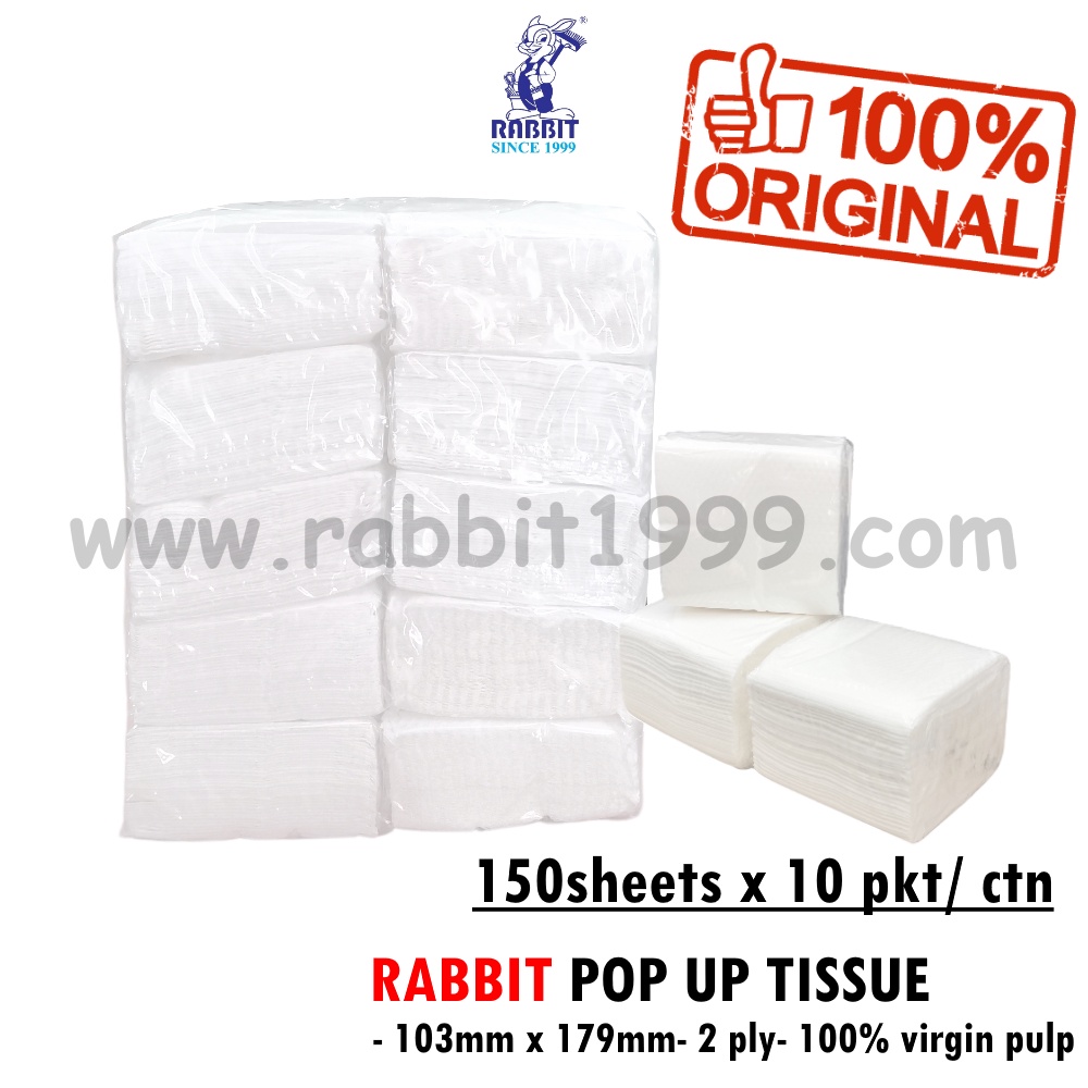 RABBIT POP UP TISSUE ( 2 ply , 150sheets x 10pkts) 100% virgin pulp ...