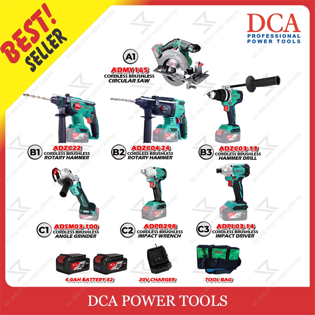 DCA Cordless Brushless 20V COMBO (Circular Saw / Rotary Hammer / Hammer ...