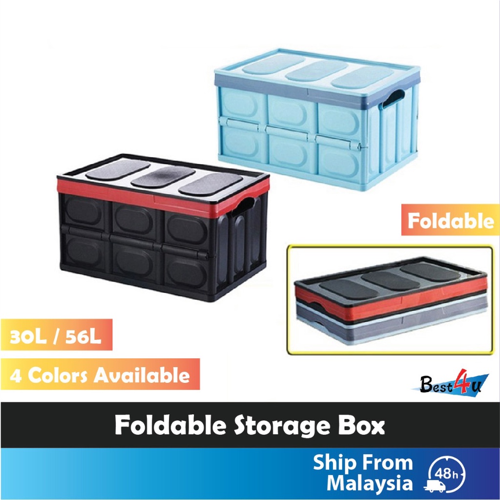 BEST4U 30/56L Foldable Stackable Collapsible Storage Box with Lid | Car ...