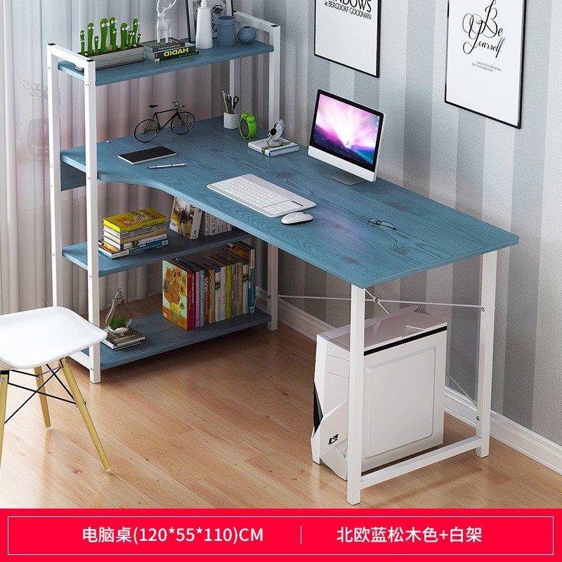 120x55x110cm 4 Tier Blue Biru Computer Desk Table Bookshelf Storage ...