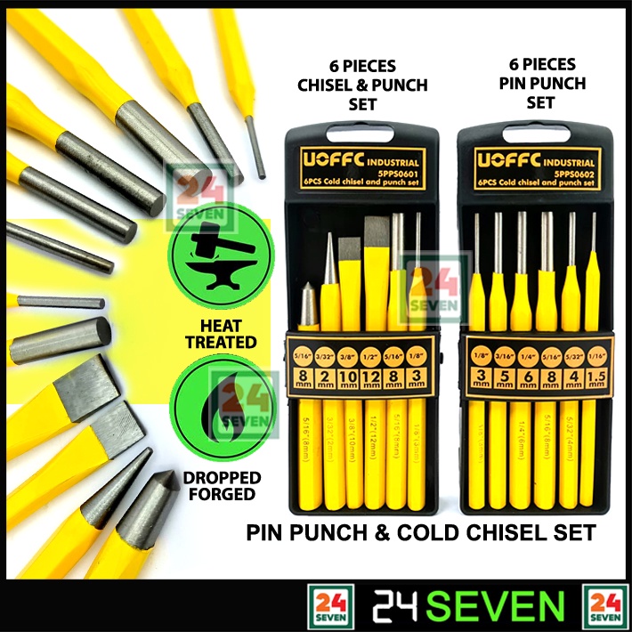 UOFFC 6PCS PIN PUNCH SET AND COLD CHISEL SET CENTER PUNCH COLD CHISEL ...