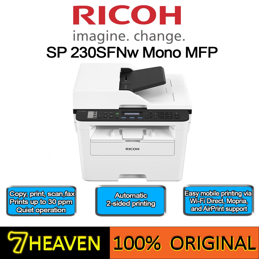 Ricoh SP230SFNW SP230 All In One Mono Black & White Laser Printer - Copy Print Scan Fax Network ...