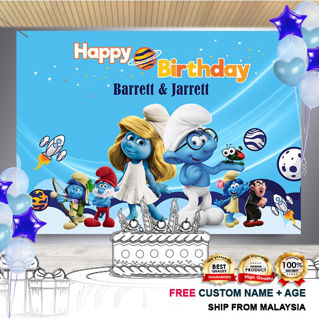 Birthday Banner / Birthday Backdrop / Hari Jadi - The Smurfs | BeeCost