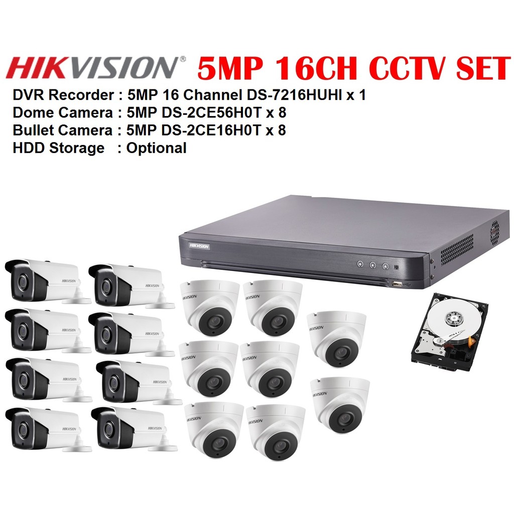 Hikvision Hikvision 5MP 16 channel Analog ULTRA HD CCTV SET - DVR + 16 ...