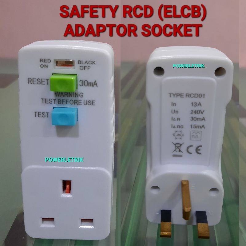 *READY STOCK* PORTABLE 3 PIN 13A ADAPTOR SOCKET PROTECTION RCD ADAPTOR ...