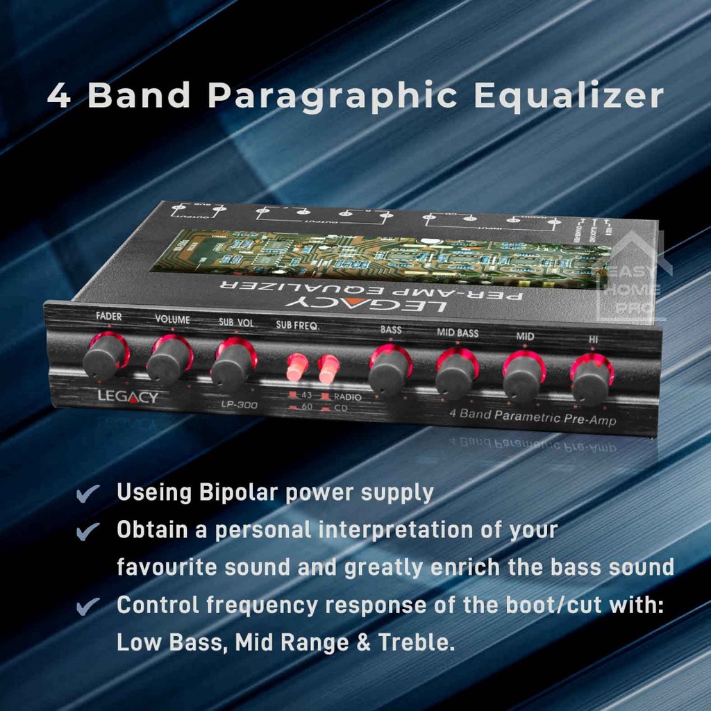 LEGACY LP-300 4-Band Car Pre-Amp Car preamp 4band Parametric Preamp ...