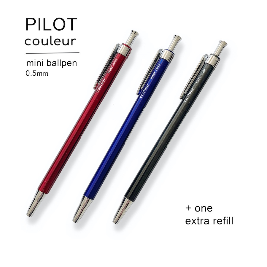 Pilot Couleur Mini Ballpoint Pen 0.5mm 3 Body Color Variations (black/blue/red) + One Extra ...