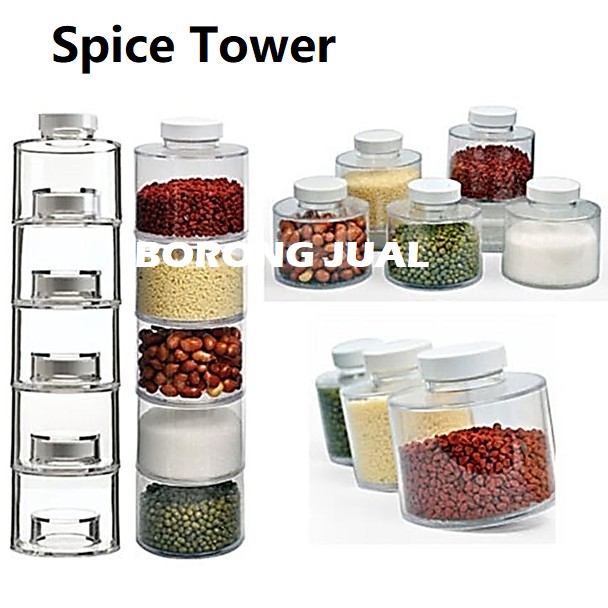 Spice Tower 6 Self-Stacking Spice Organiser Rack Jar Bottles Salt ...