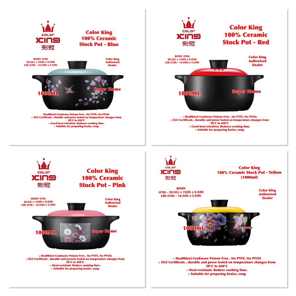 Color King 1000ML 100% Ceramic Stock Pot (3233-1000) | Shopee Malaysia