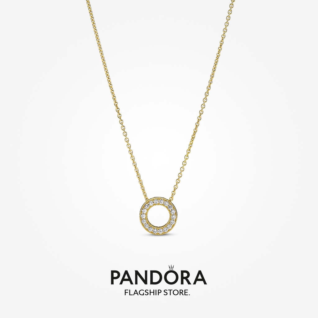 Pandora 14k Gold-Plated Logo Pavé Circle Collier Necklace (45cm ...