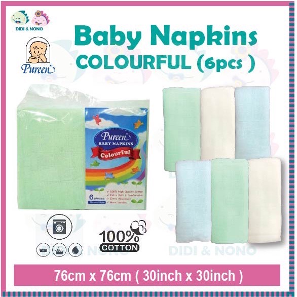 [6pcs] Pureen Baby Napkins Napkin Colourful Kain Lampin Berwarna Extra ...