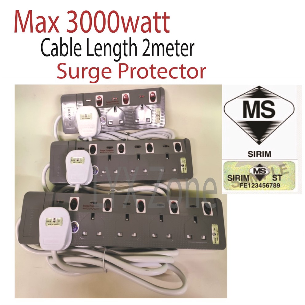 1pc Trailing Socket Extension Socket C W Neon Plug 3g 4g 5g Sirim Surge Protector