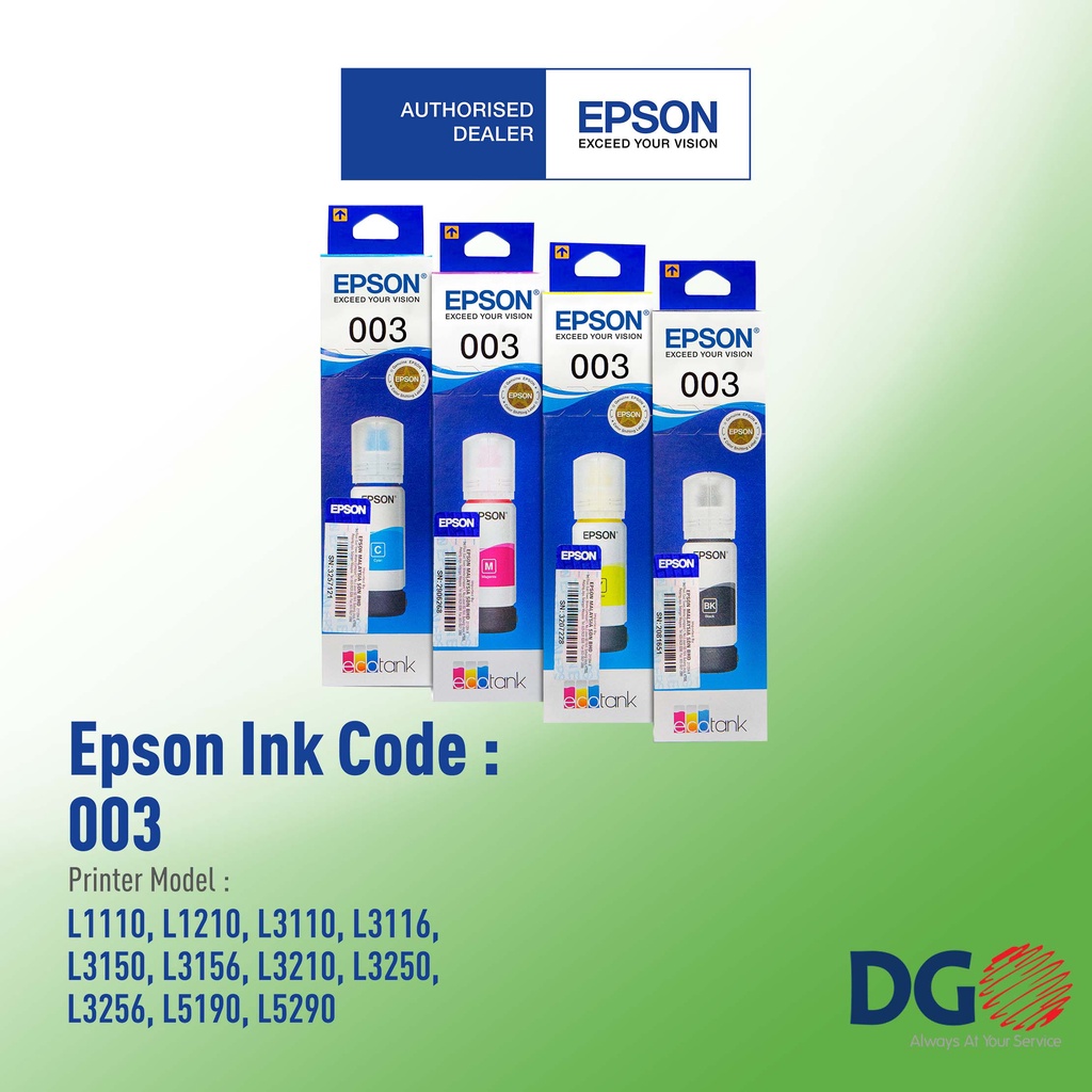 ORIGINAL 100% Epson Ink 003 Series for Printer L1110 / L3100 / L3101 ...