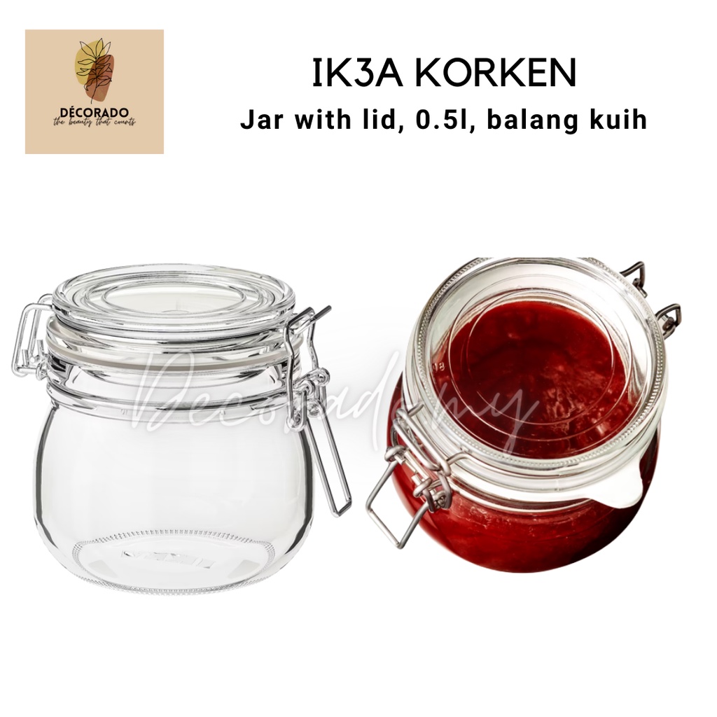 Balang kedap Clear glass Balang kuih Bekas kuih Korken Jar with lid ...