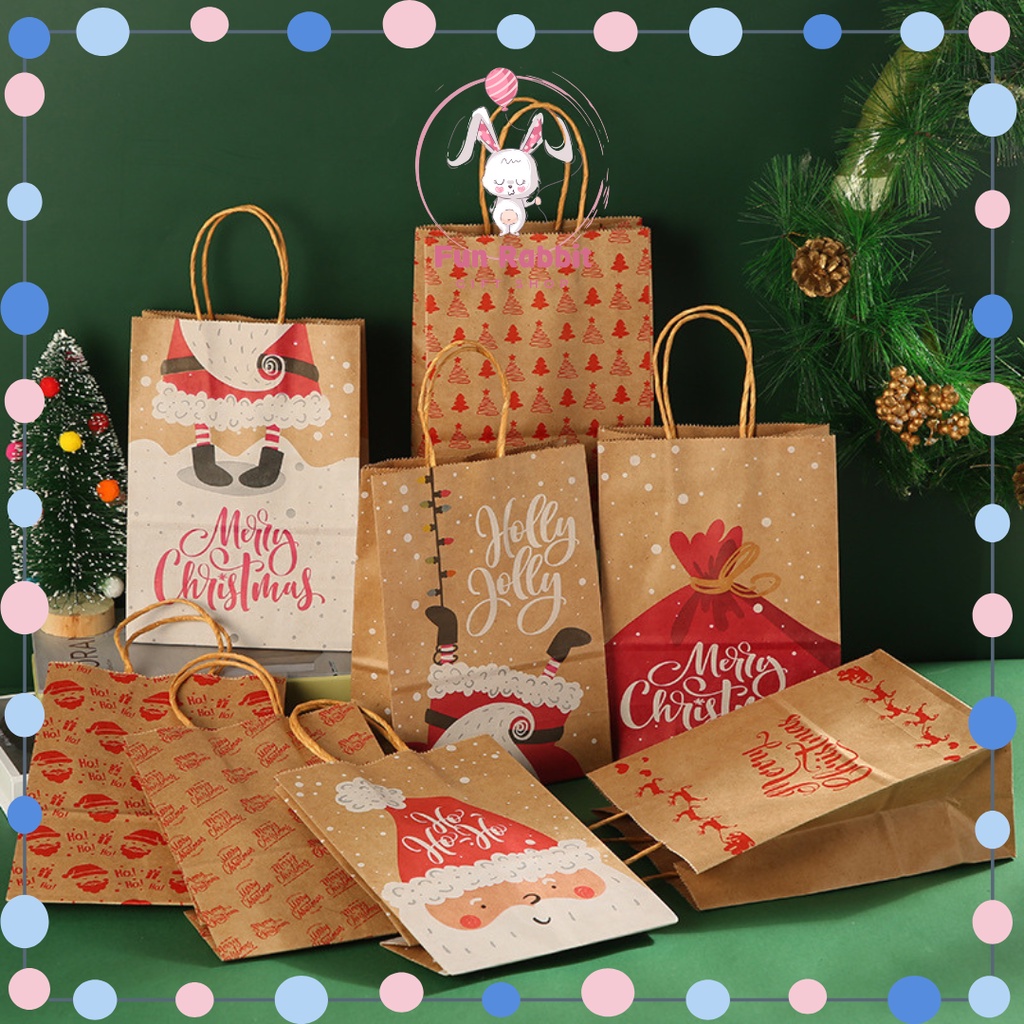 Christmas Portable Kraft Paper Bag Merry Christmas Decoration Supplies ...