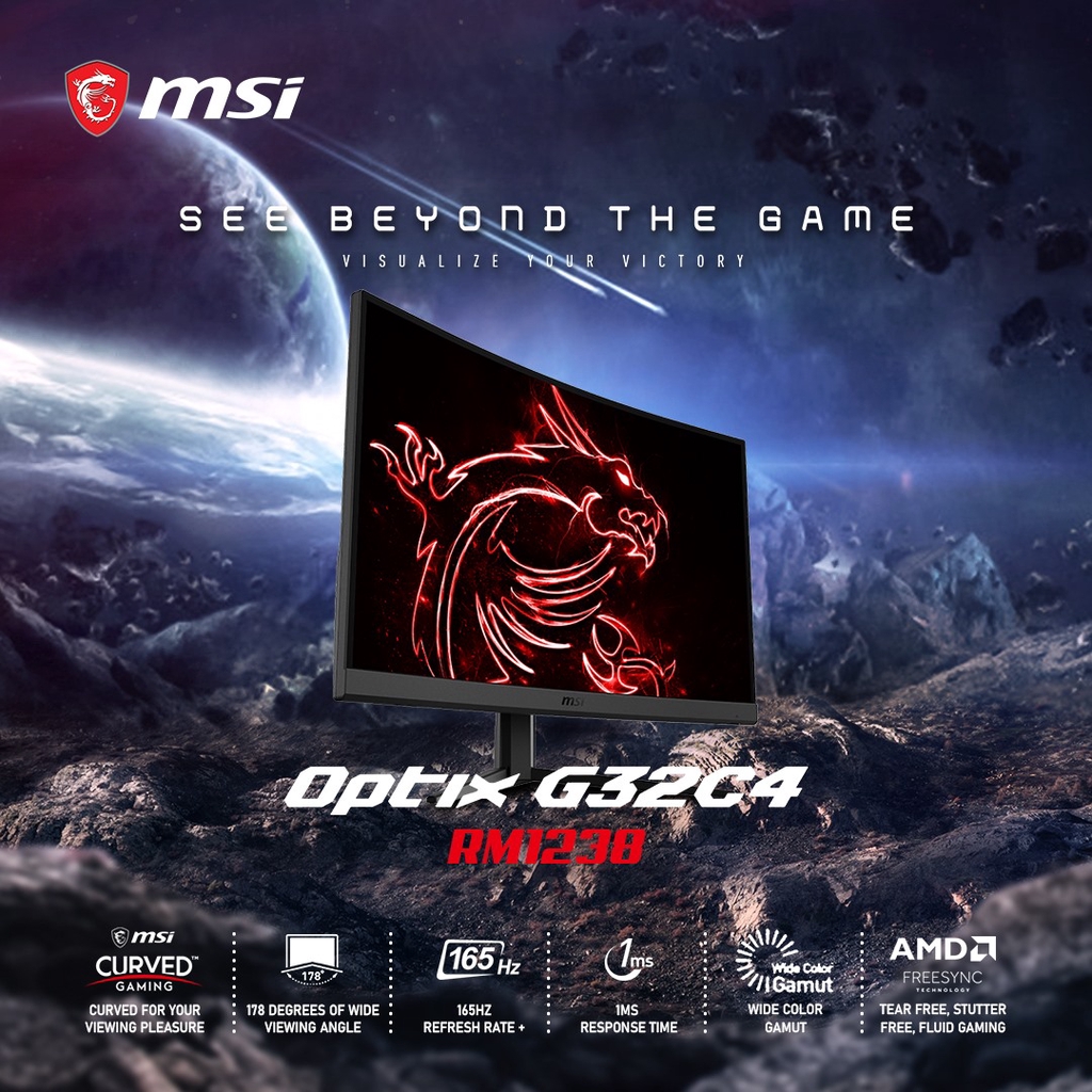# MSI OPTIX G32C4 - 32" FHD 165Hz FreeSync VA Curved Gaming Monitor ...