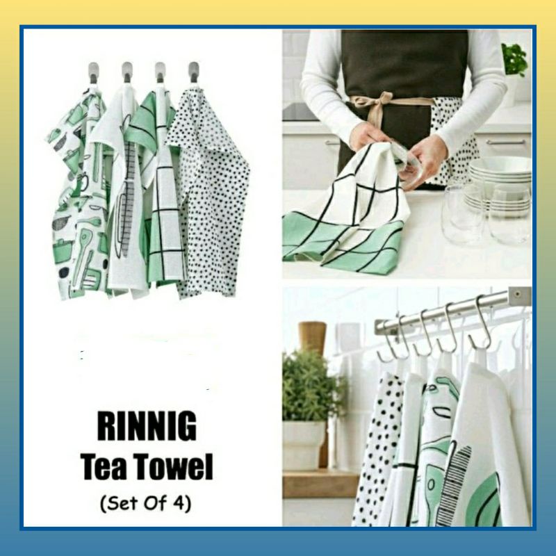 READY STOCK 100% Original RINNING Tea towel White/green/patterned ...