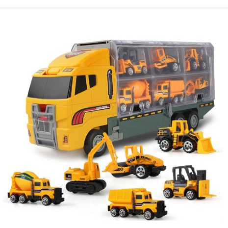 for Kids ! 1+6 PCS Alloy Truck Carrier Engineering Construction model ...