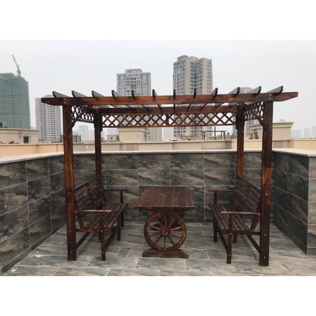 Outdoor Terrace Wood Wooden Rack Garden Traditional Backyard Patio Roof ...