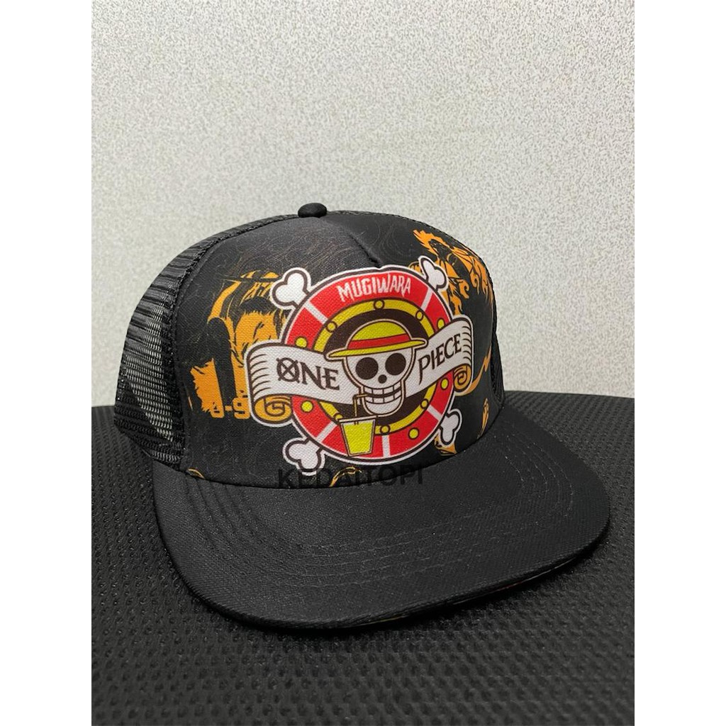 MEN SNAPBACK HAT TOPI LELAKI DEWASA JARING HITAM ONE PIECE MUGIWARA ...