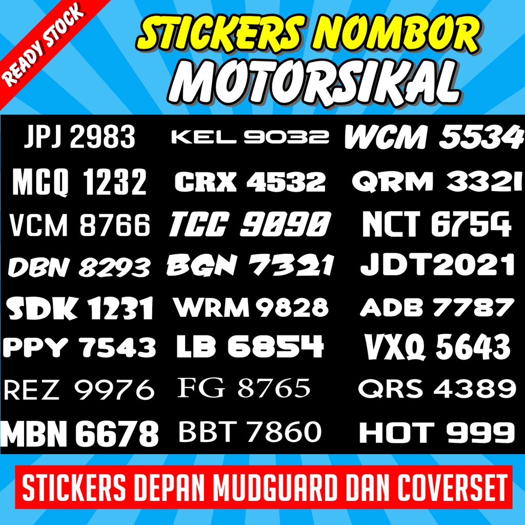 Nombor Plate Stickers Mudah Pasang Tampal Coverset Mudgat Motor Stiker ...