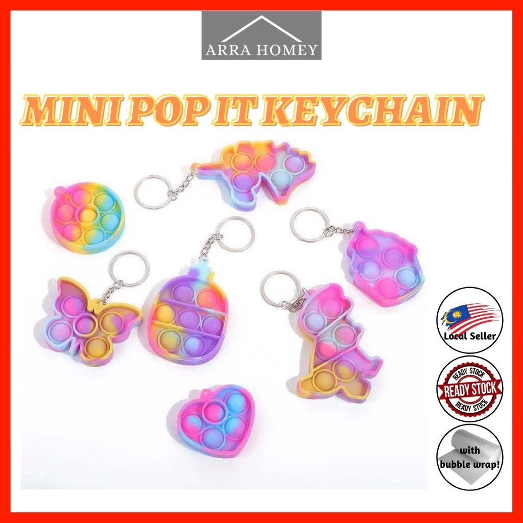 Pop It Mini Keychain Bag Cute Fidget Toys Key Chain Unicorn Cartoon ...