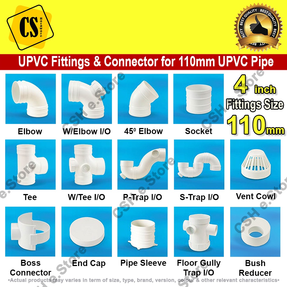 110mm UPVC Pipe Fitting Sambungan Paip Putih Elbow W/Elbow I/O Tee ...