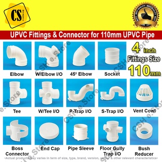 110mm UPVC Pipe Fitting Sambungan Paip Putih Elbow W/Elbow I/O Tee ...