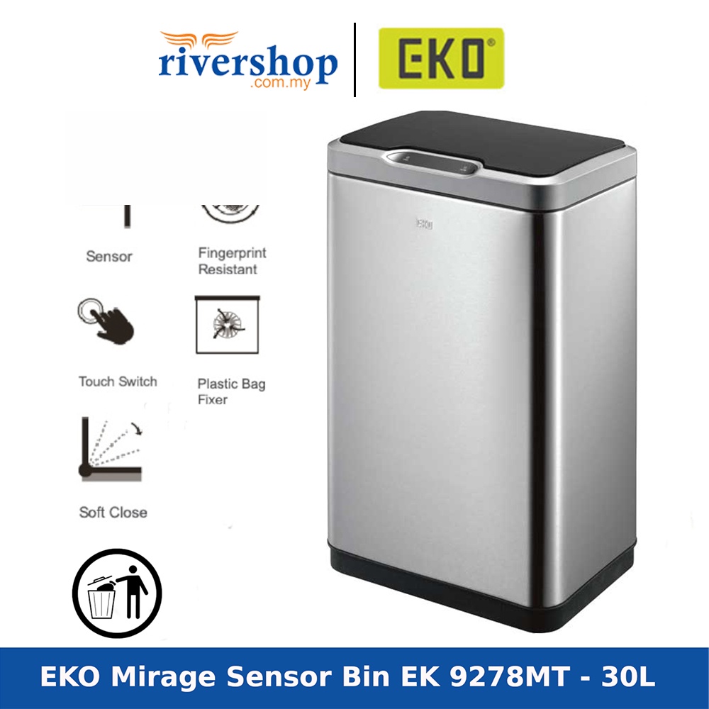 EKO Mirage Sensor Bin EK9278MT - 30L Stainless Steel Dustbin Rubbish Bin Trash Can Tong Sampah ...