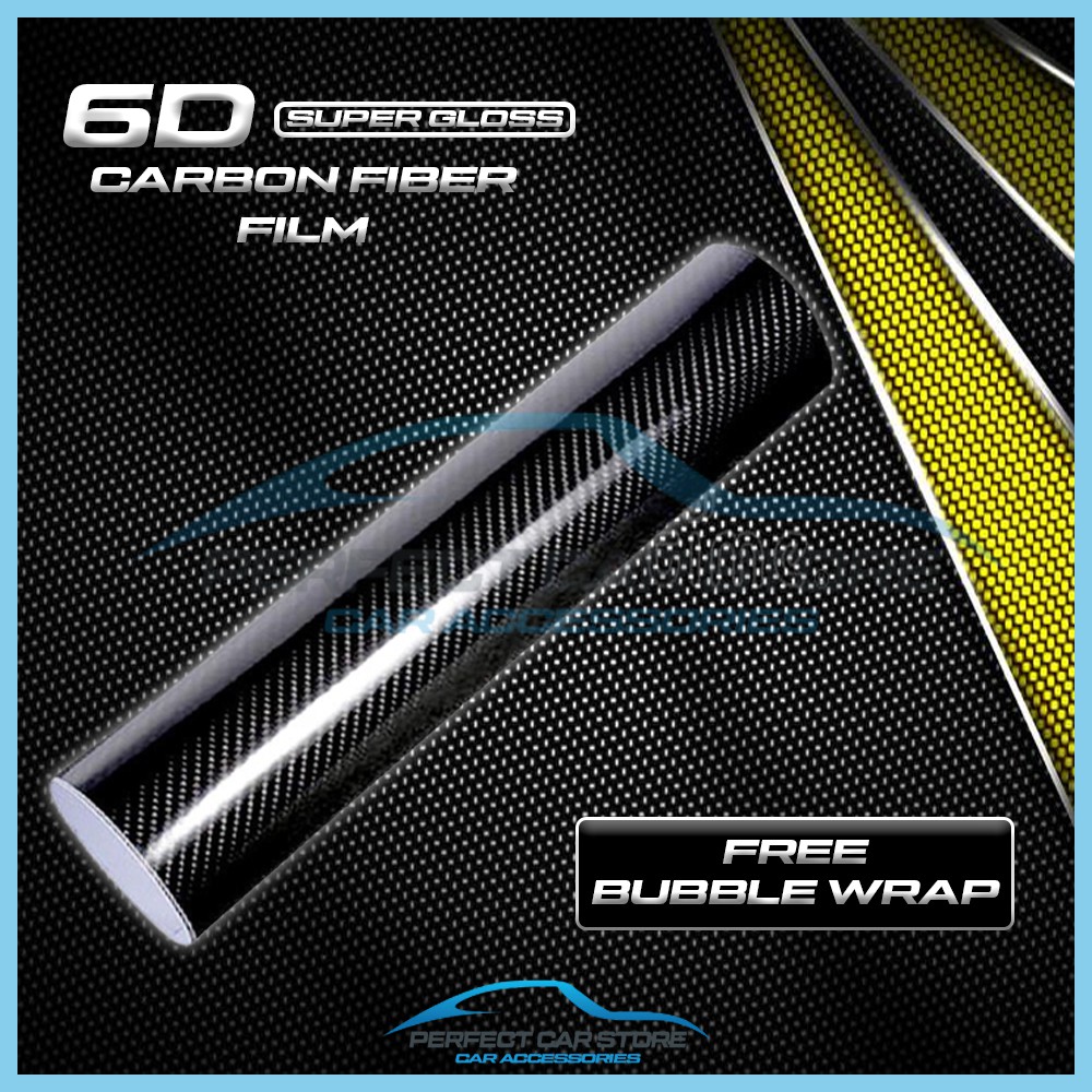 6D High Glossy Shiny Carbon Fiber Pattern Film Wrap Decal Car Sticker ...
