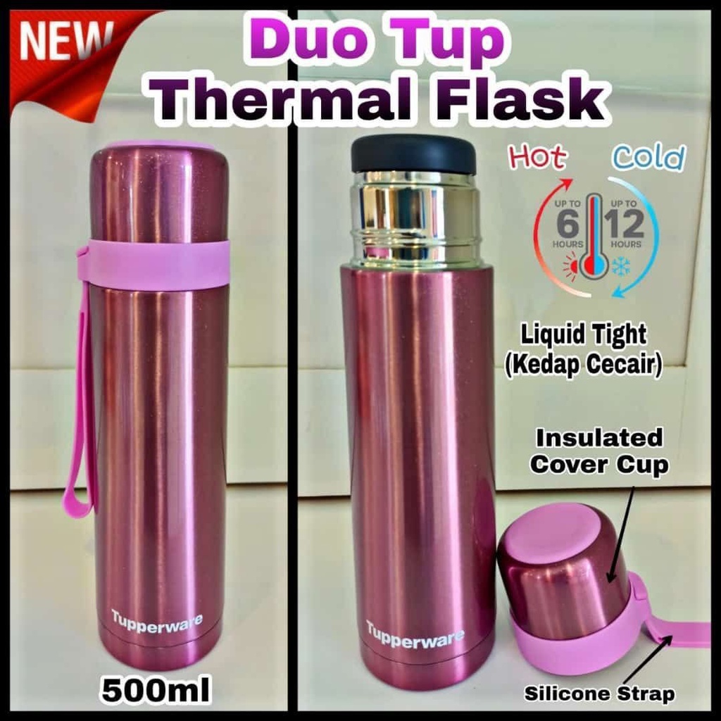 6 Designs: Tupperware Thermal Duo Tup Flask 500ml - Flip N Slip Flask Keep cool/warm 6 hours/ 1 ...