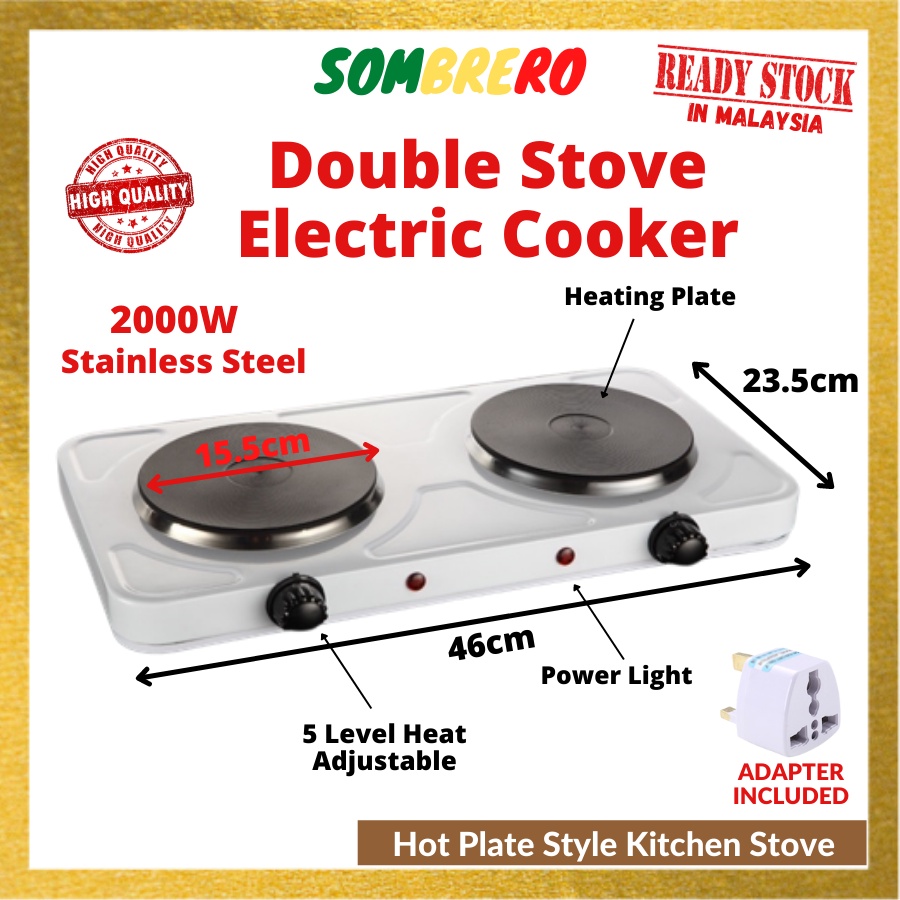Double Stove Electric Cooker Hot Plate Stove Burner Kitchen 2000W ...