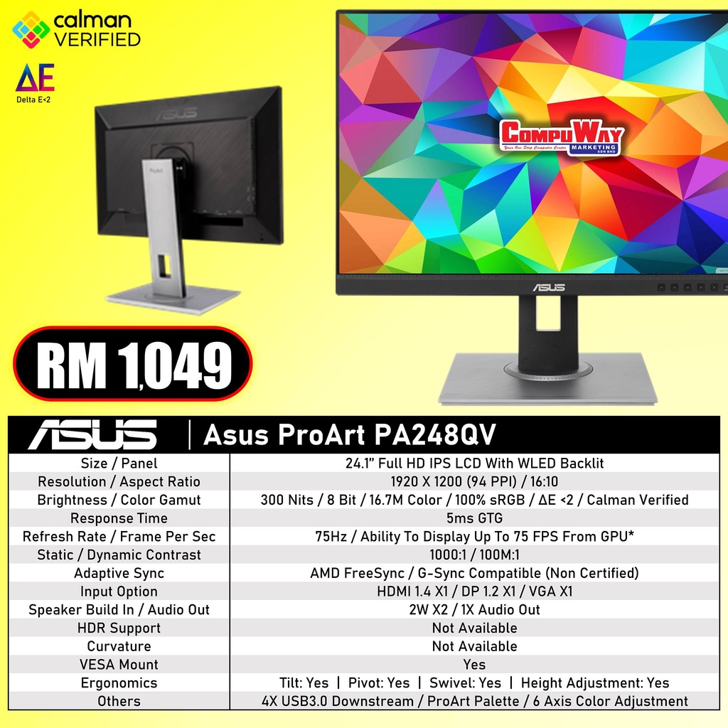 ASUS PROART PA248QV MONITOR | Shopee Malaysia