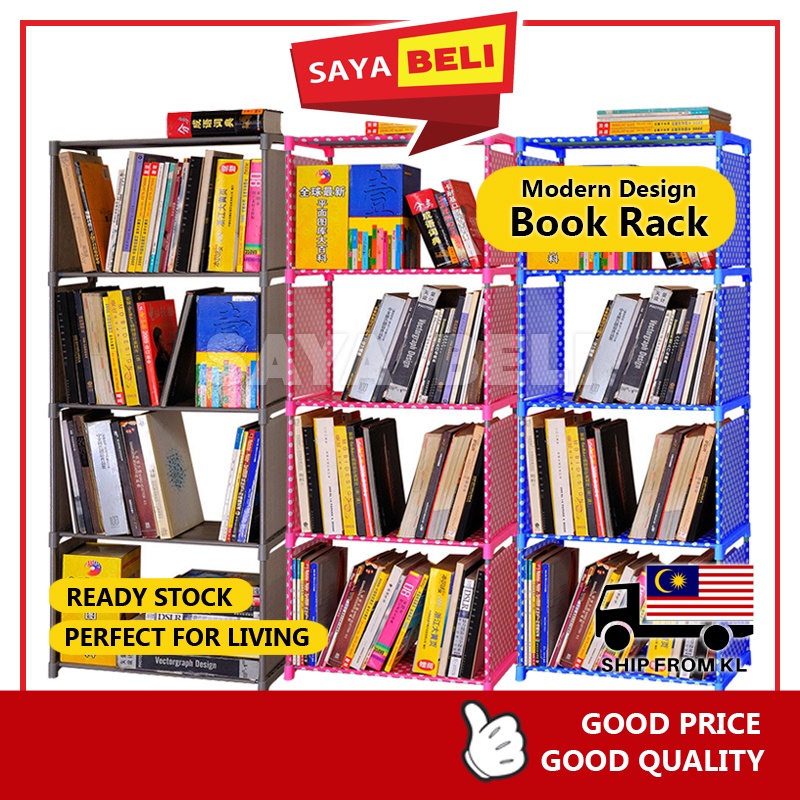 Rak Buku Book Rack 4 Tier Bookshelf Large Storage Multipurpose Rack ...