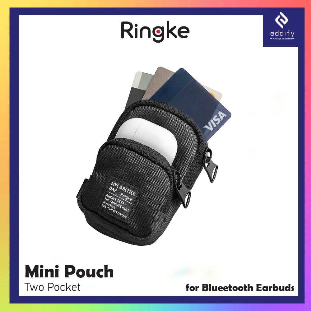 Original Ringke Mini Pouch Two Pocket | Small Nylon Pouch for Bluetooth Earbuds and Cards ...