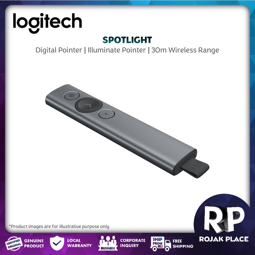 Logitech Spotlight Wireless Presentation Remote, 2.4 GHz and Bluetooth, USB-Receiver, Digital ...